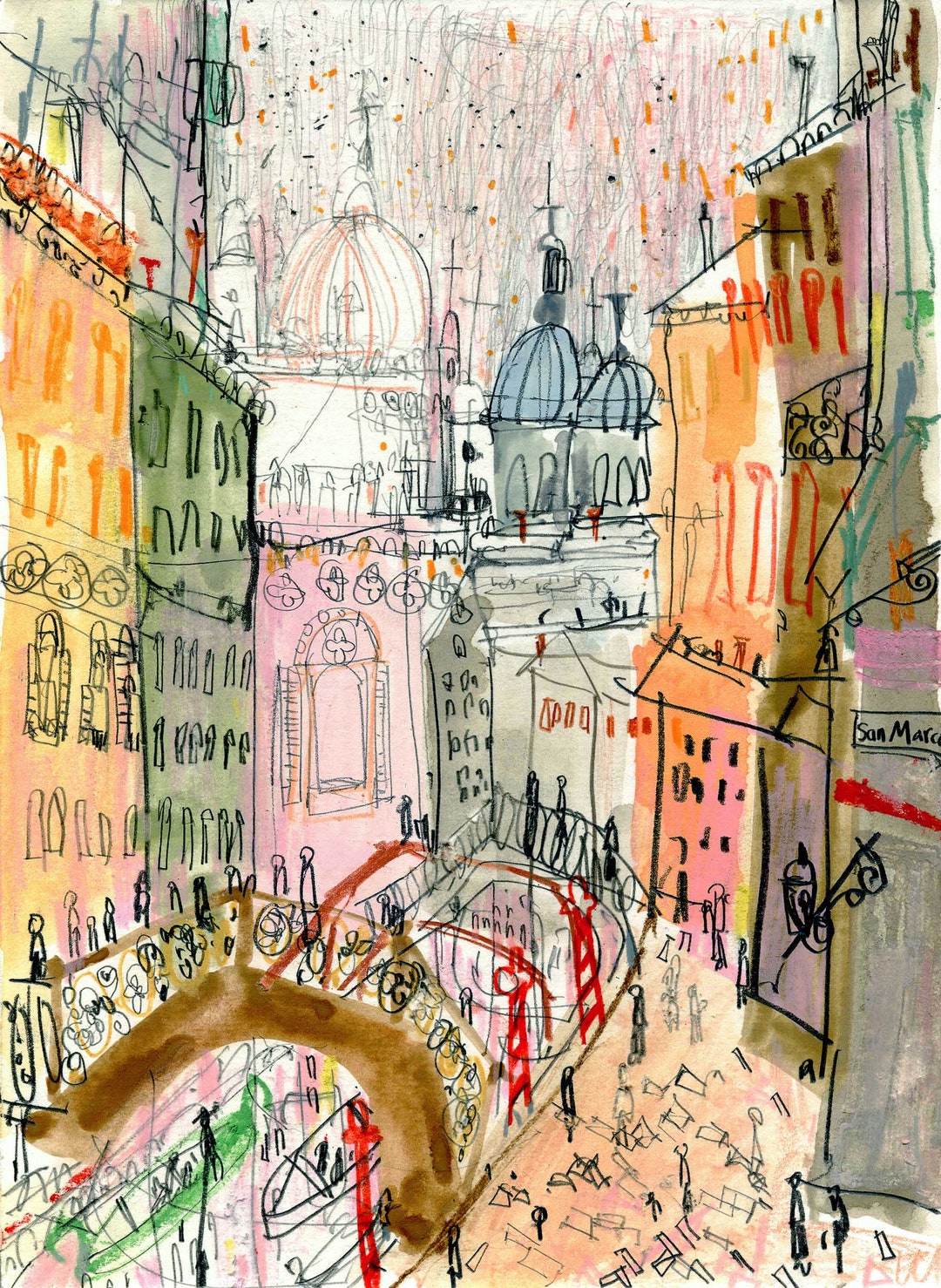 VENICE BRIDGE PRINT Italy Drawing Watercolor Painting Canal - Etsy