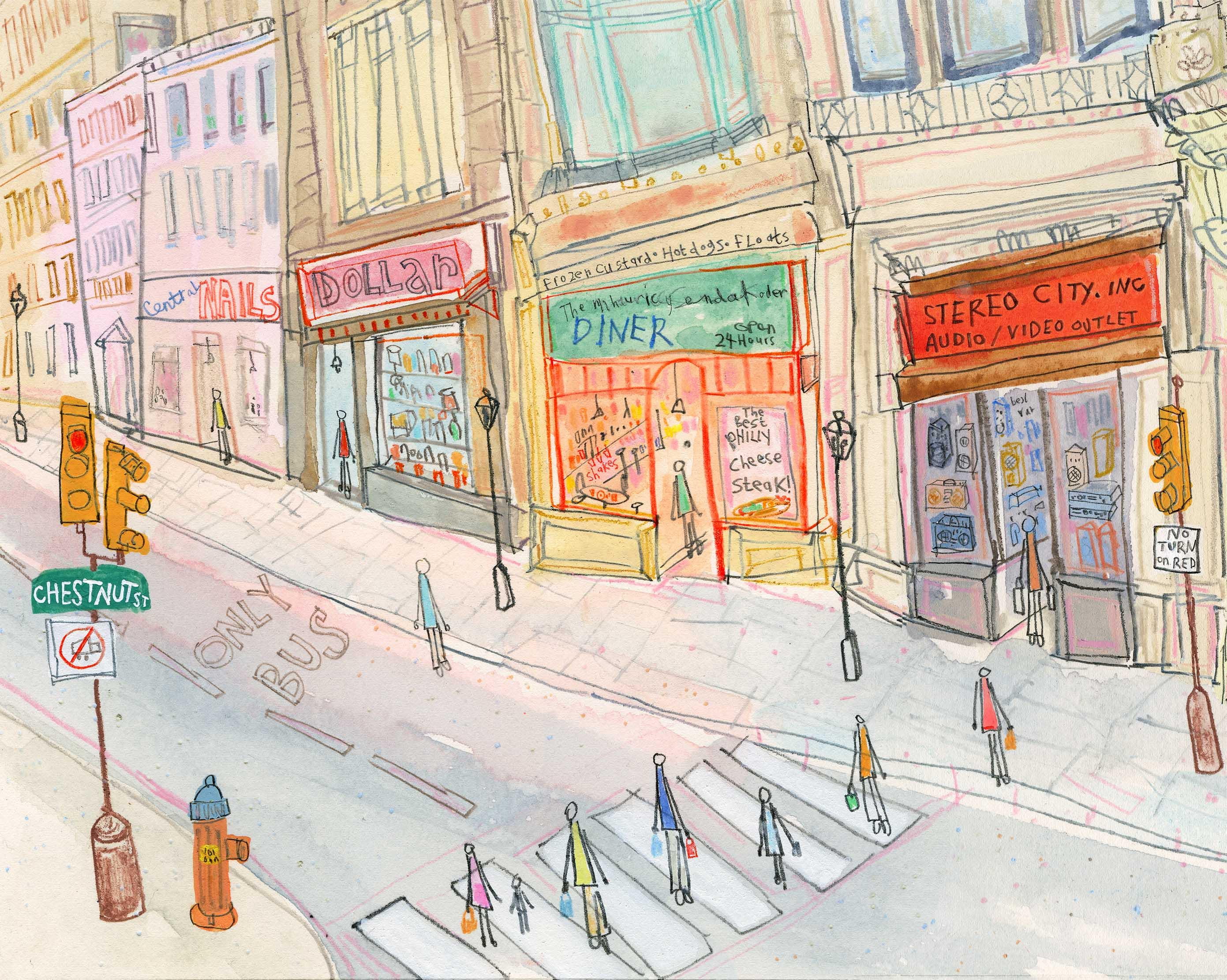 PHILADELPHIA 11x14, Chestnut Street Print, Philly Wall Decor, City ...