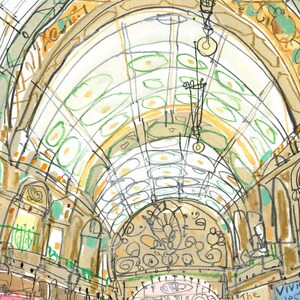 County Arcade Leeds, Shop Fronts Sketch, 11x14 Art Print, Yorkshire ...