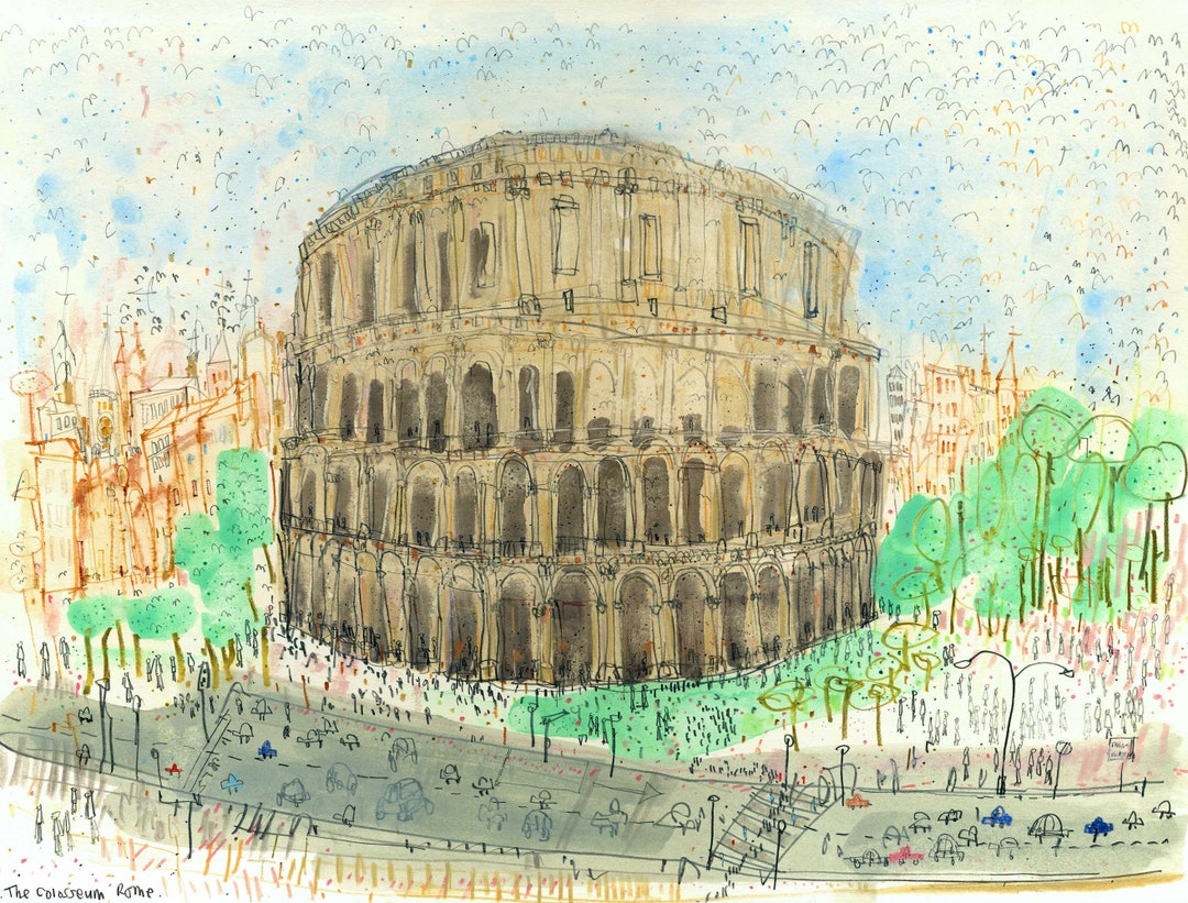 COLOSSEUM ROME ART Print, Italy Painting, 14x11 Rome Decor, Drawing ...