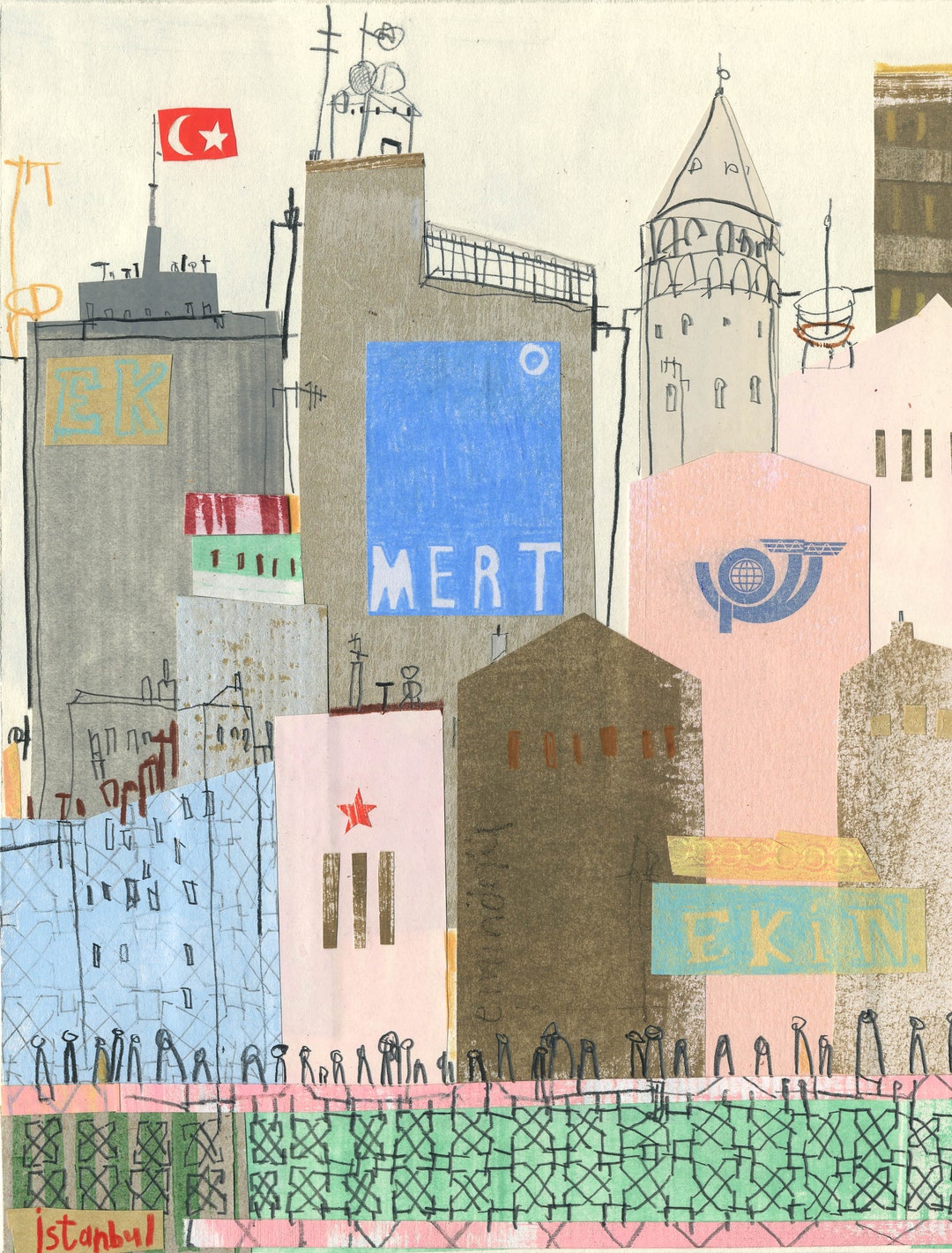 ISTANBUL ART PRINT, 11x14 Turkish Picture, Galata Bridge Drawing ...