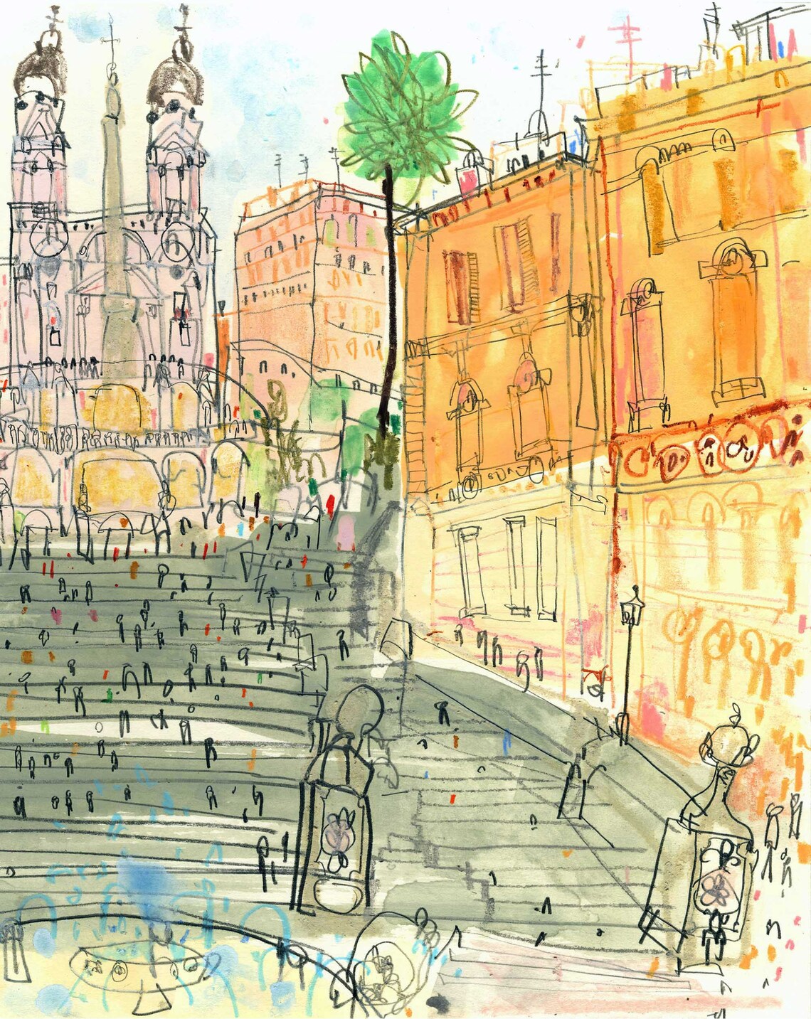 SPANISH STEPS ROME, Art Print Italy, Rome Sketch, Signed Limited ...