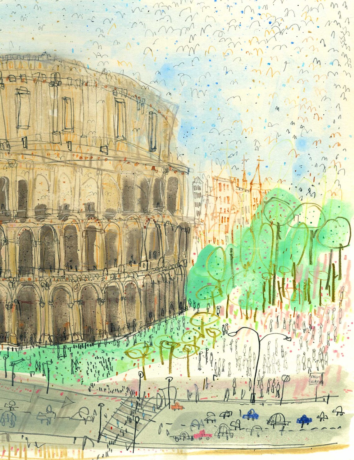 Rome Painting, Colosseum Drawing, Italy Architecture, Rome Wall Art ...