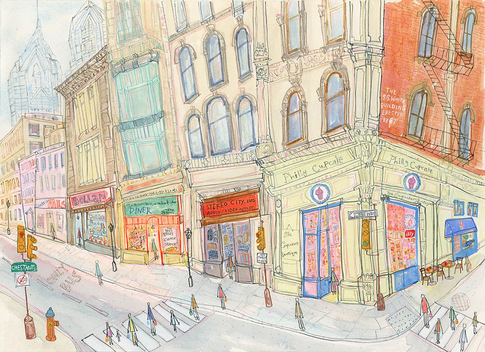 Philadelphia Art Philly Wall Art Cupcake Shop Drawing - Etsy