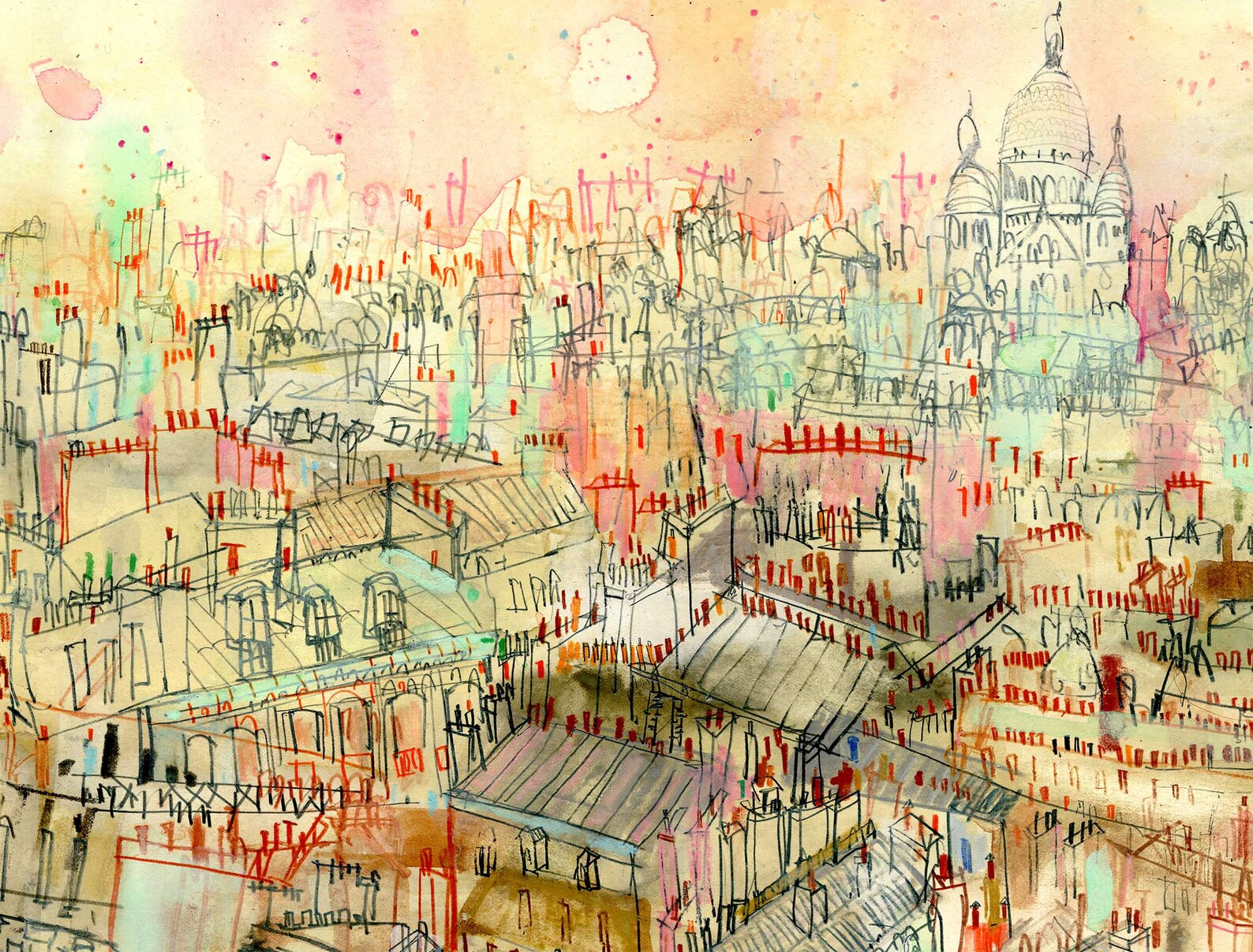 PARIS SKYLINE CANVAS Paris Rooftop Drawing Stretched Giclee - Etsy UK