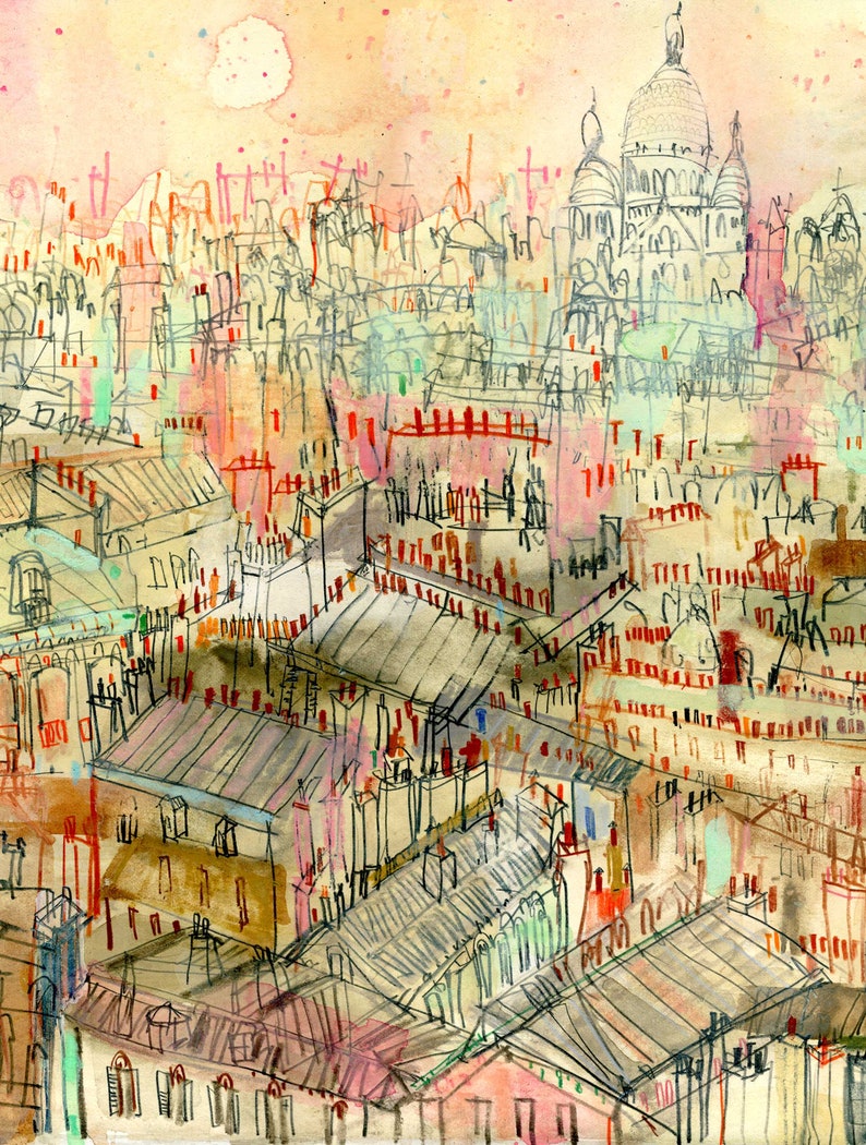PARIS SKYLINE CANVAS Paris Rooftop Drawing Stretched Giclee - Etsy UK