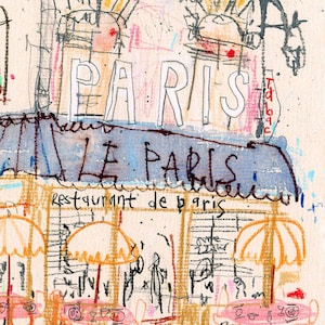 PARIS CAFE PRINT, Parisian Café, Sketch, Sketch of Paris, Mixed-media ...