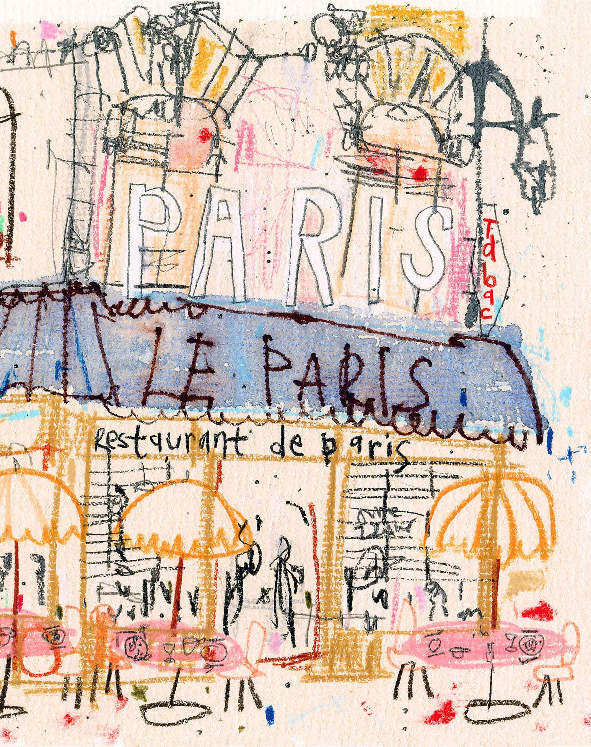 PARIS CAFÉ PRINT, Parisian Café, Sketch, Sketch of Paris, Mixed-media ...