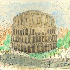 COLOSSEUM ROME ART Print, Italy Painting, 14x11 Rome Decor, Drawing ...