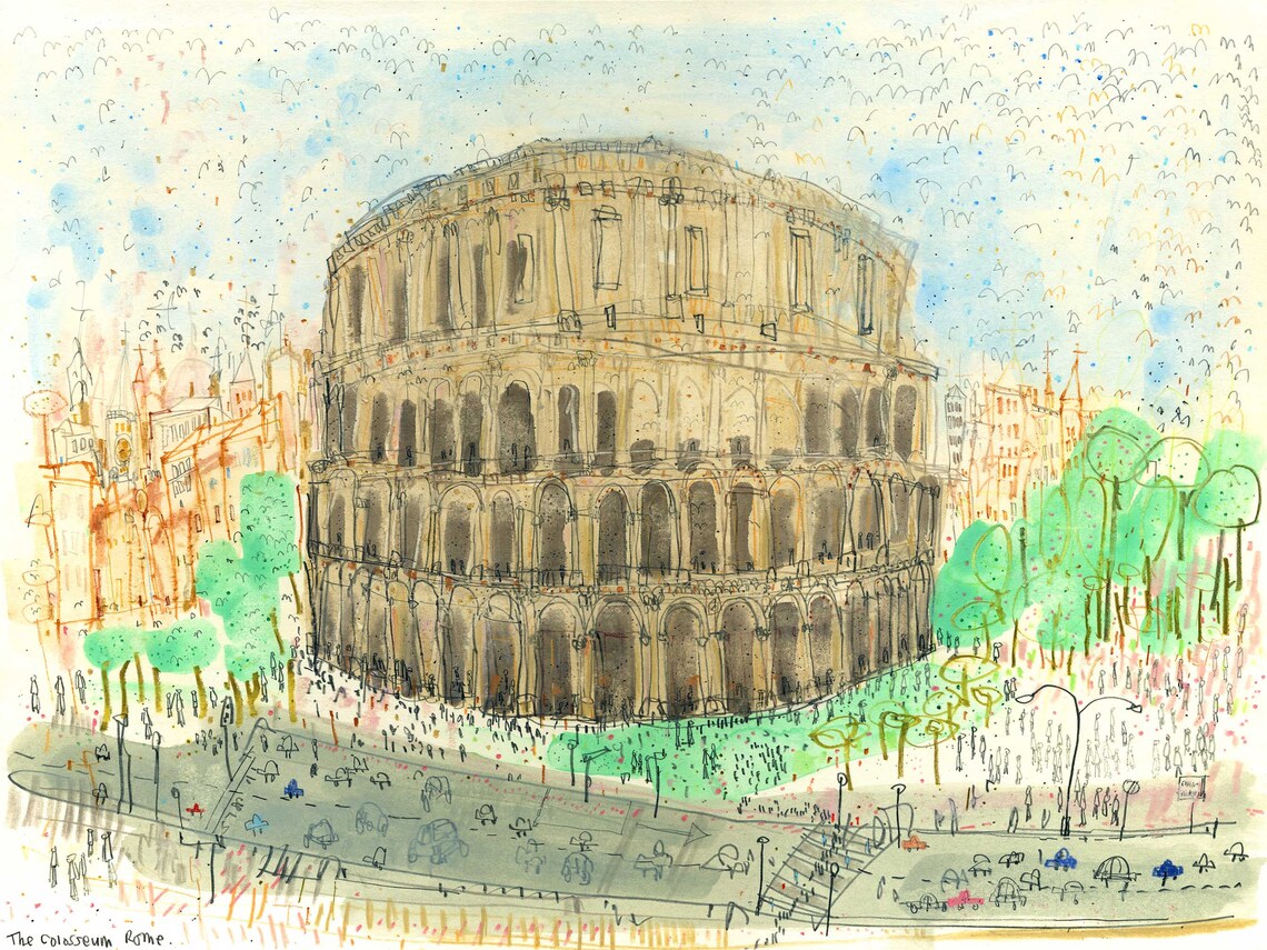 Rome Painting, Colosseum Drawing, Italy Architecture, Rome Wall Art ...
