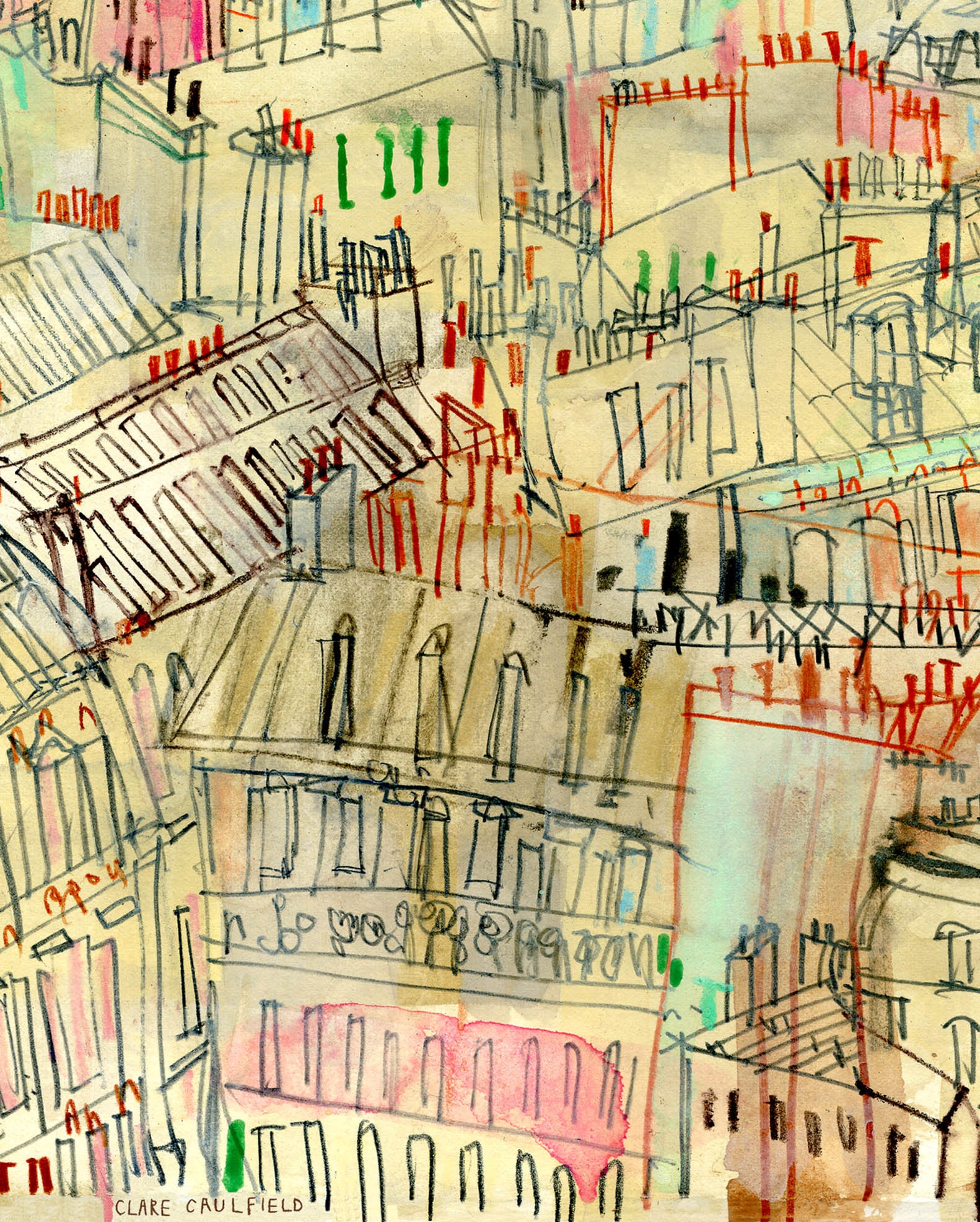 PARIS SKYLINE CANVAS Paris Rooftop Drawing Stretched Giclee - Etsy UK