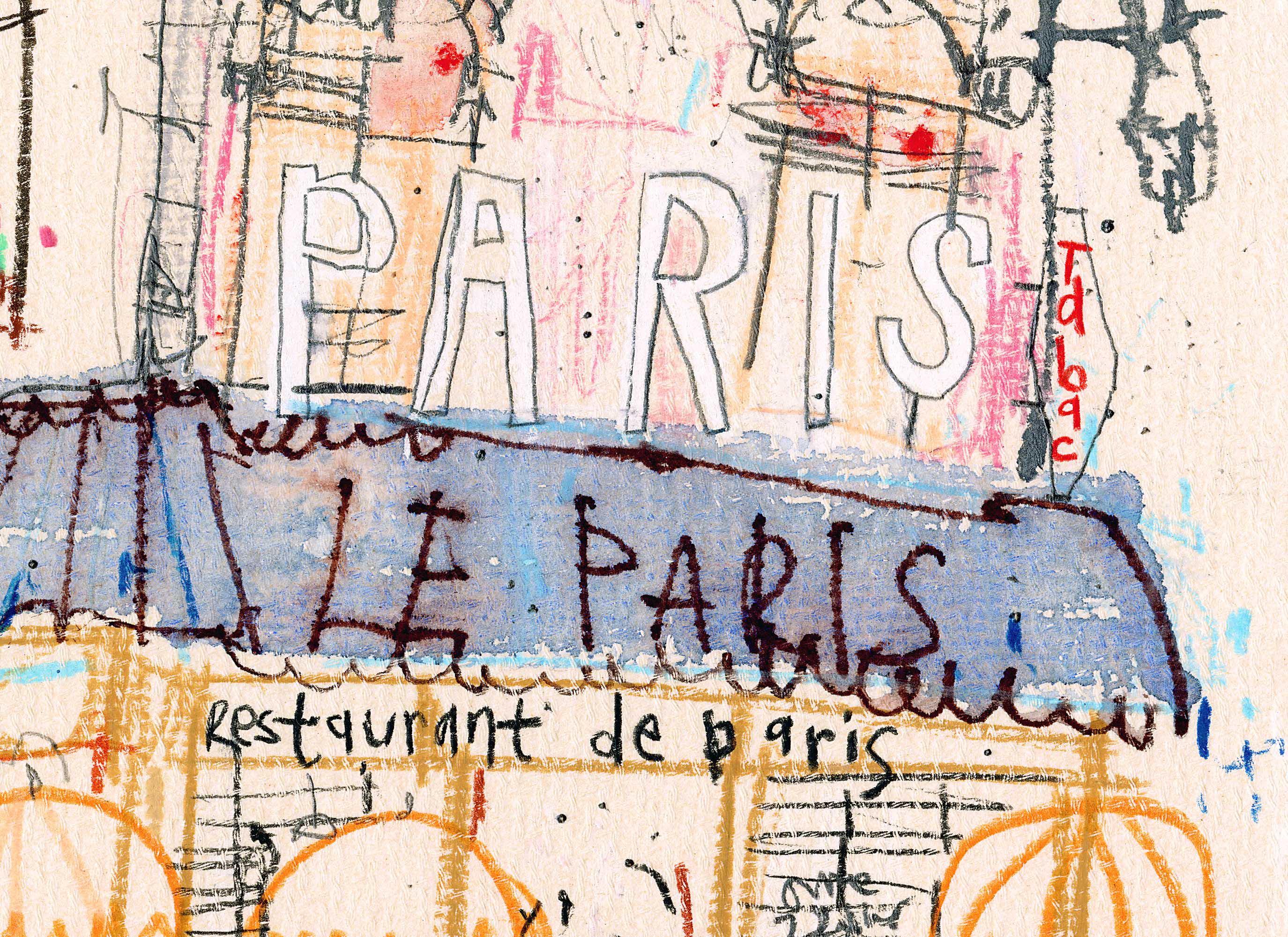 PARIS CAFÉ PRINT, Parisian Café, Sketch, Sketch of Paris, Mixed-media ...