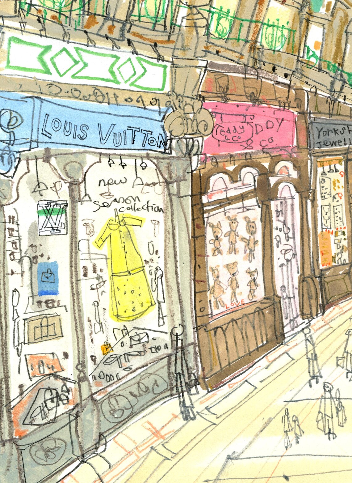 County Arcade Leeds Shop Fronts Sketch Leeds Art Print - Etsy