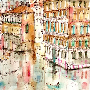 VENICE CANAL CANVAS, View Over Grand Canal, Watercolor Painting, Italy ...