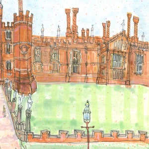 HAMPTON COURT PALACE Art Print, Royal Architecture, Historic Watercolor ...