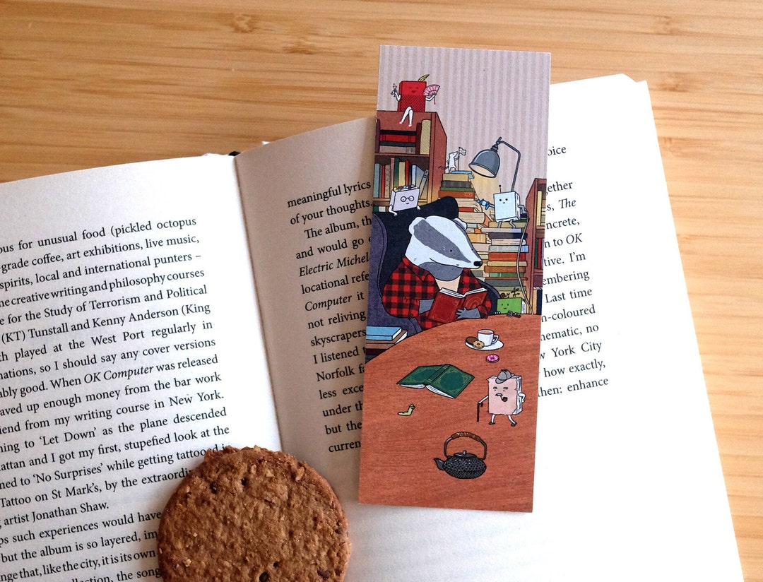 Bookmark 148mmx55mm Badger Reading Book Lover - Etsy