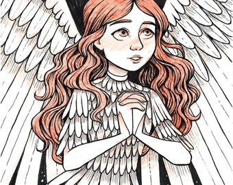 Phaleg Original Angel Ink Drawing - Etsy