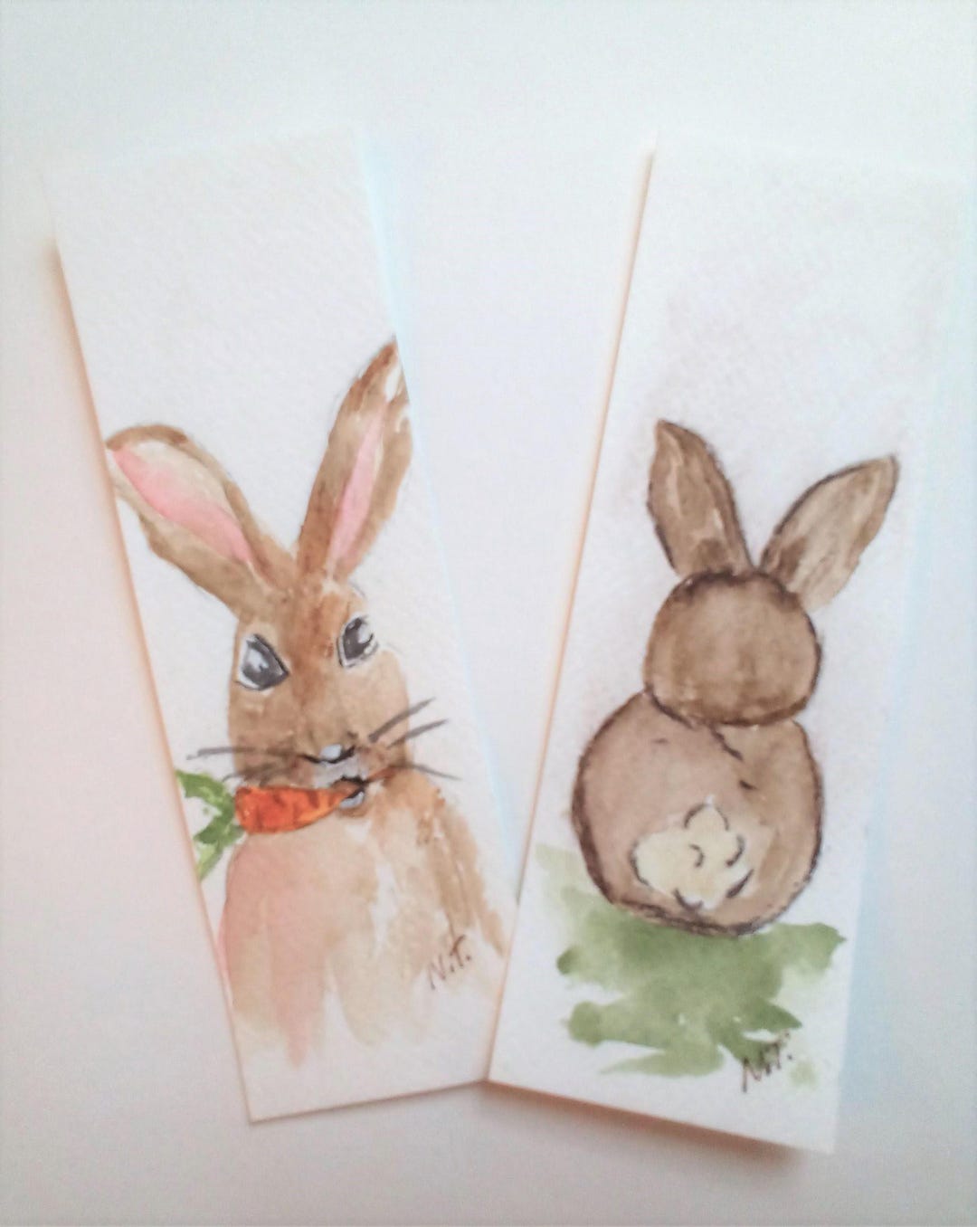 Rabbit Bookmarks, Original Watercolor, Unique Hand Painted, Set of 2 - Etsy