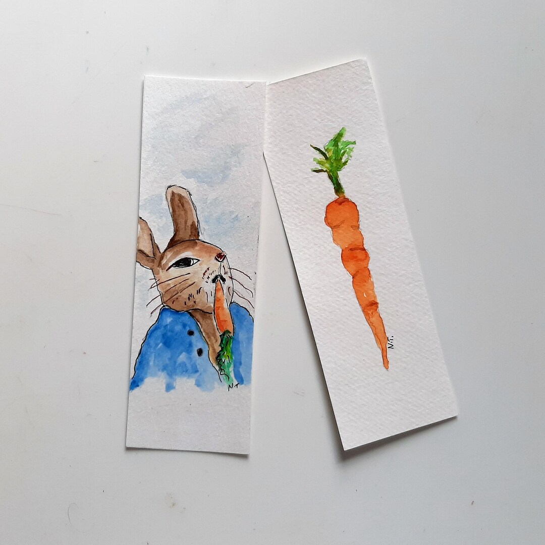 Peter Rabbit and Carrot Bookmarks, Original Watercolor, Unique Hand ...