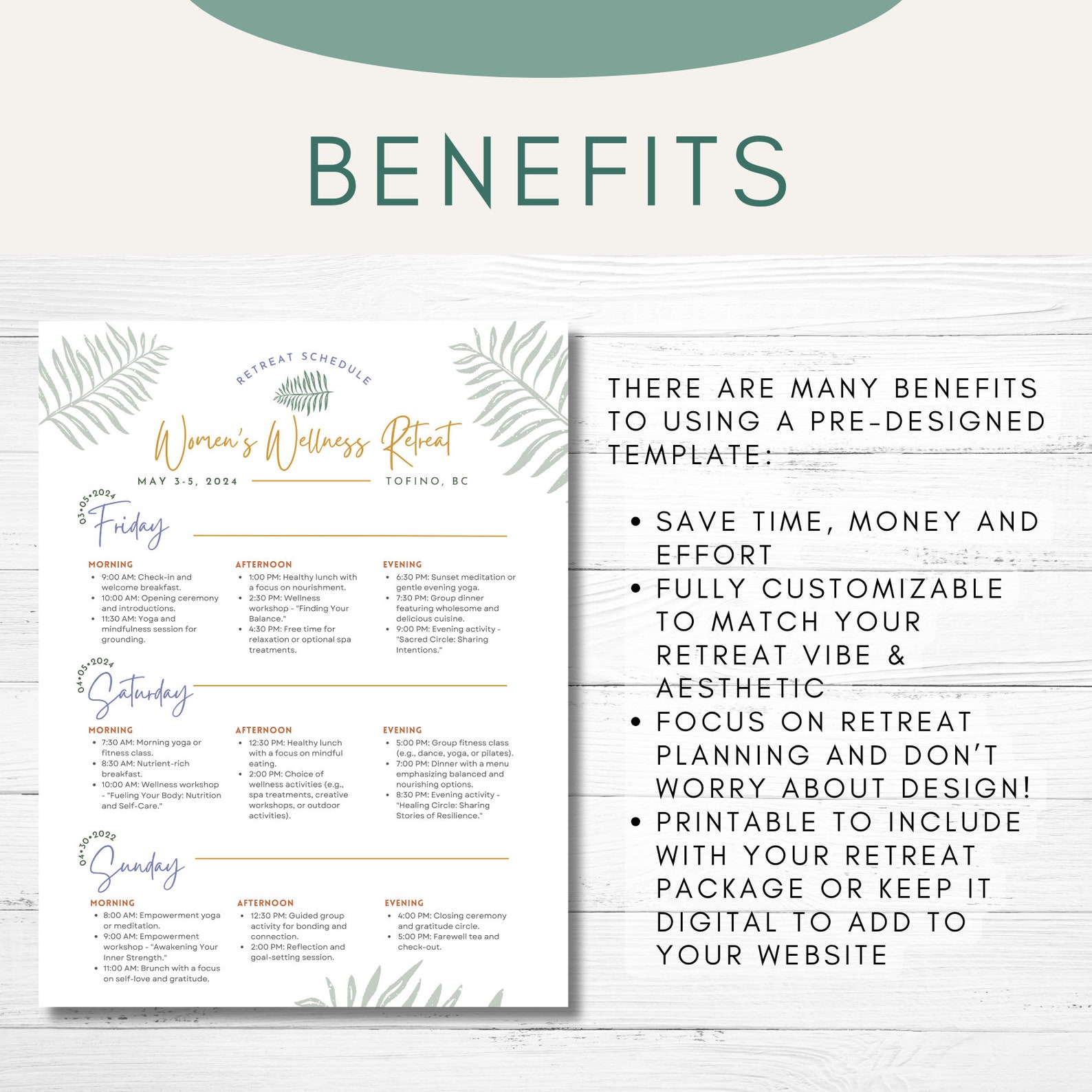 Women's Wellness Retreat Itinerary Template Three-day Retreat Schedule ...