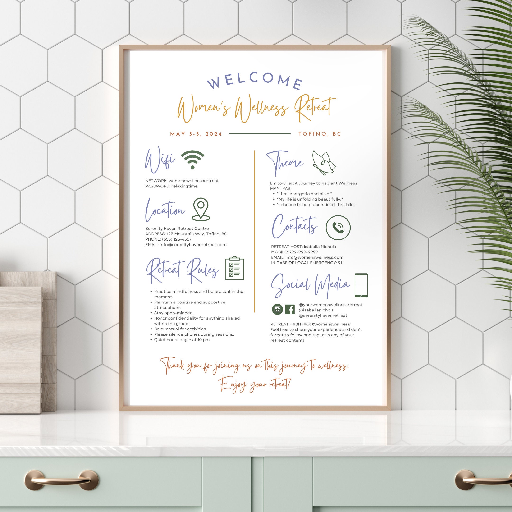 Women's Wellness Retreat Welcome Sign Template | Guest Arrival Poster ...