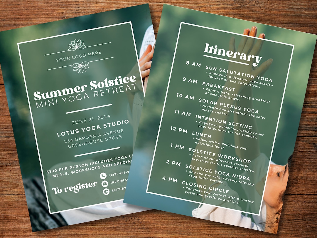 Mini Yoga Retreat Flyer Itinerary Template | One Day Retreat | Women's ...