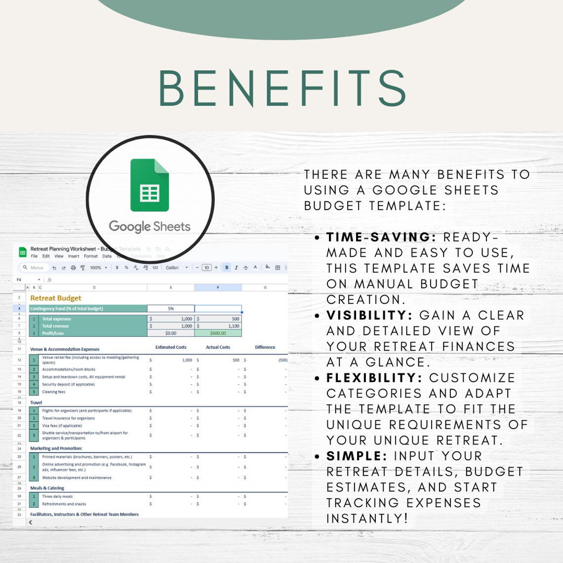 Retreat Planning Budget Template Editable Google Sheets Customizable ...