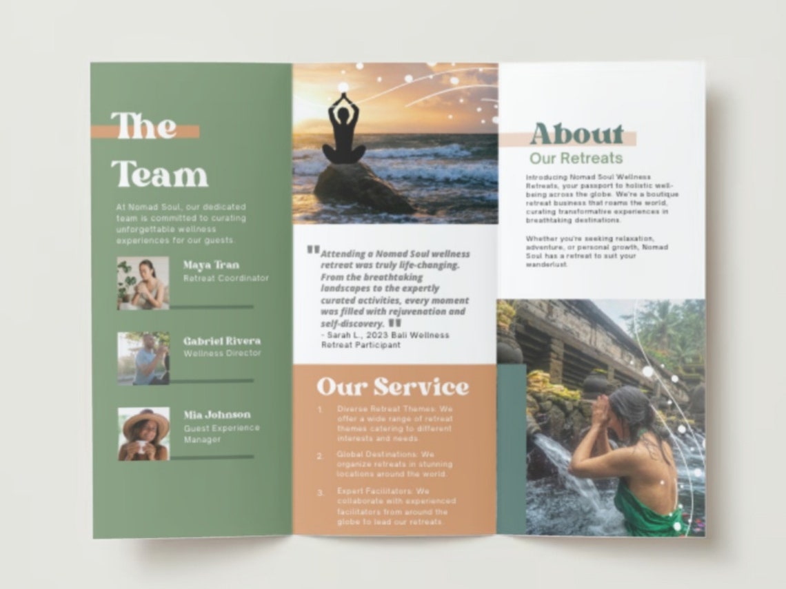 Retreat Trifold Brochure Template Meditation Wellness Retreat ...