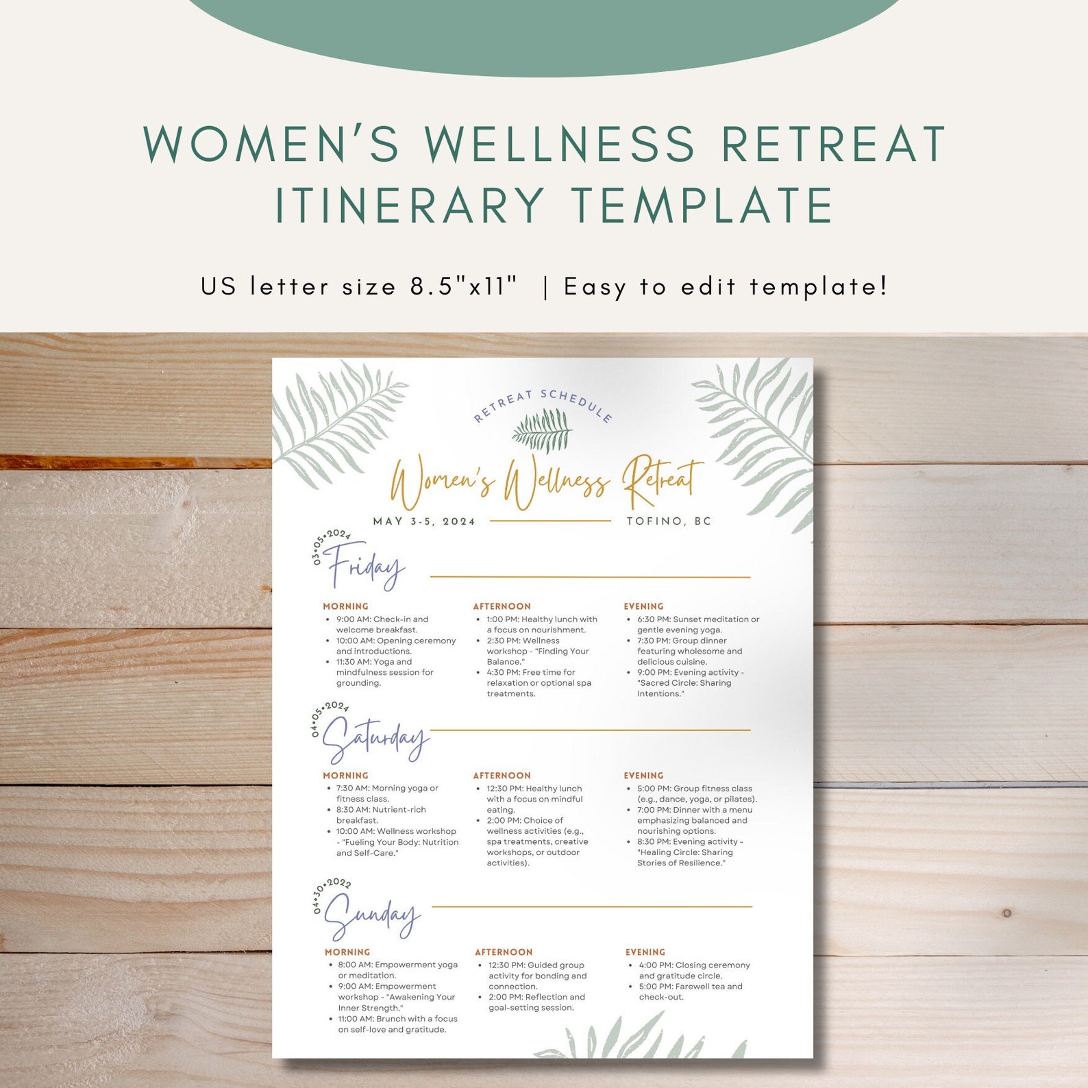 Women's Wellness Retreat Itinerary Template Three-day Retreat Schedule ...