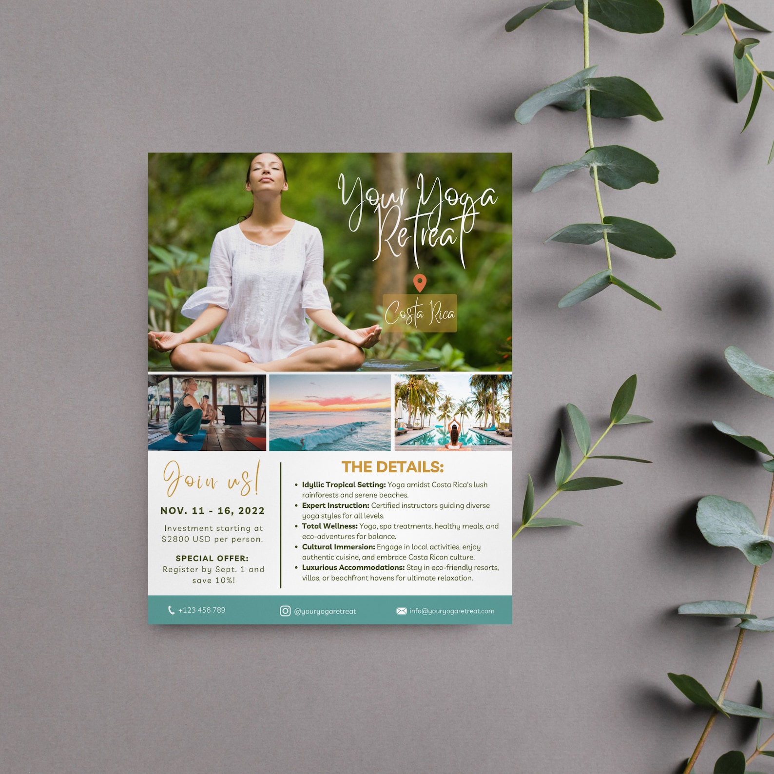 Yoga Retreat Flyer Template | Meditation Wellness Retreat Promotional ...