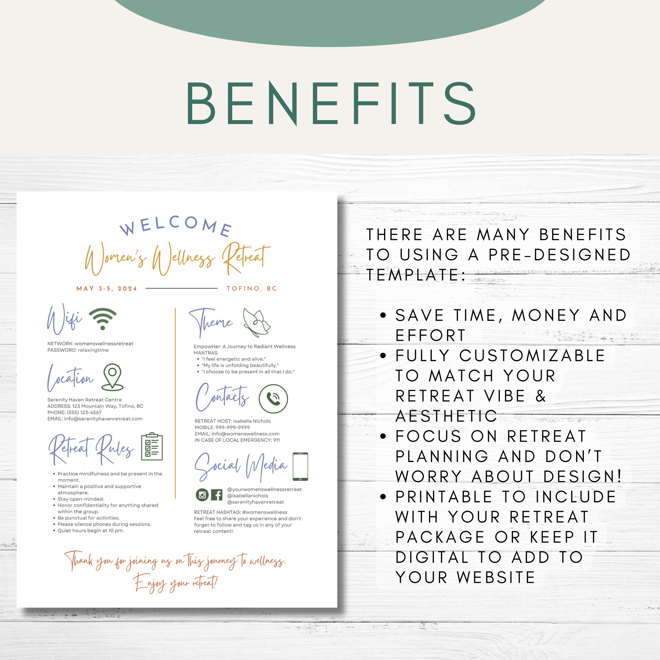 Women's Wellness Retreat Welcome Sign Template | Guest Arrival Poster ...