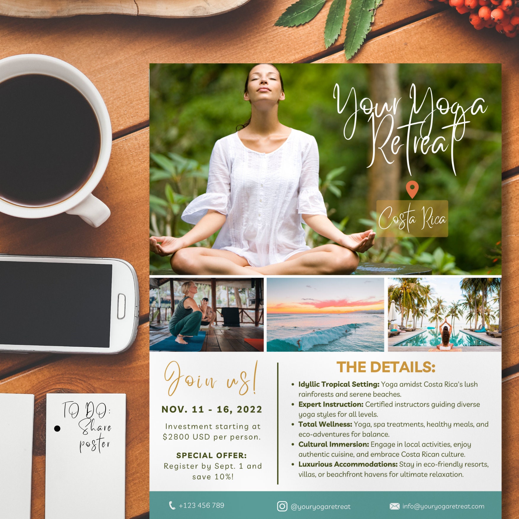 Yoga Retreat Flyer Template Meditation Wellness Retreat Promotional ...