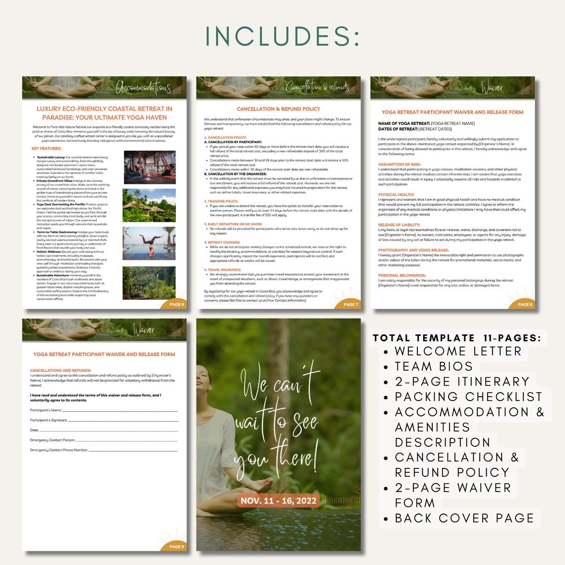 Yoga Retreat Welcome Pack Template Printable & Digital Canva Editable ...