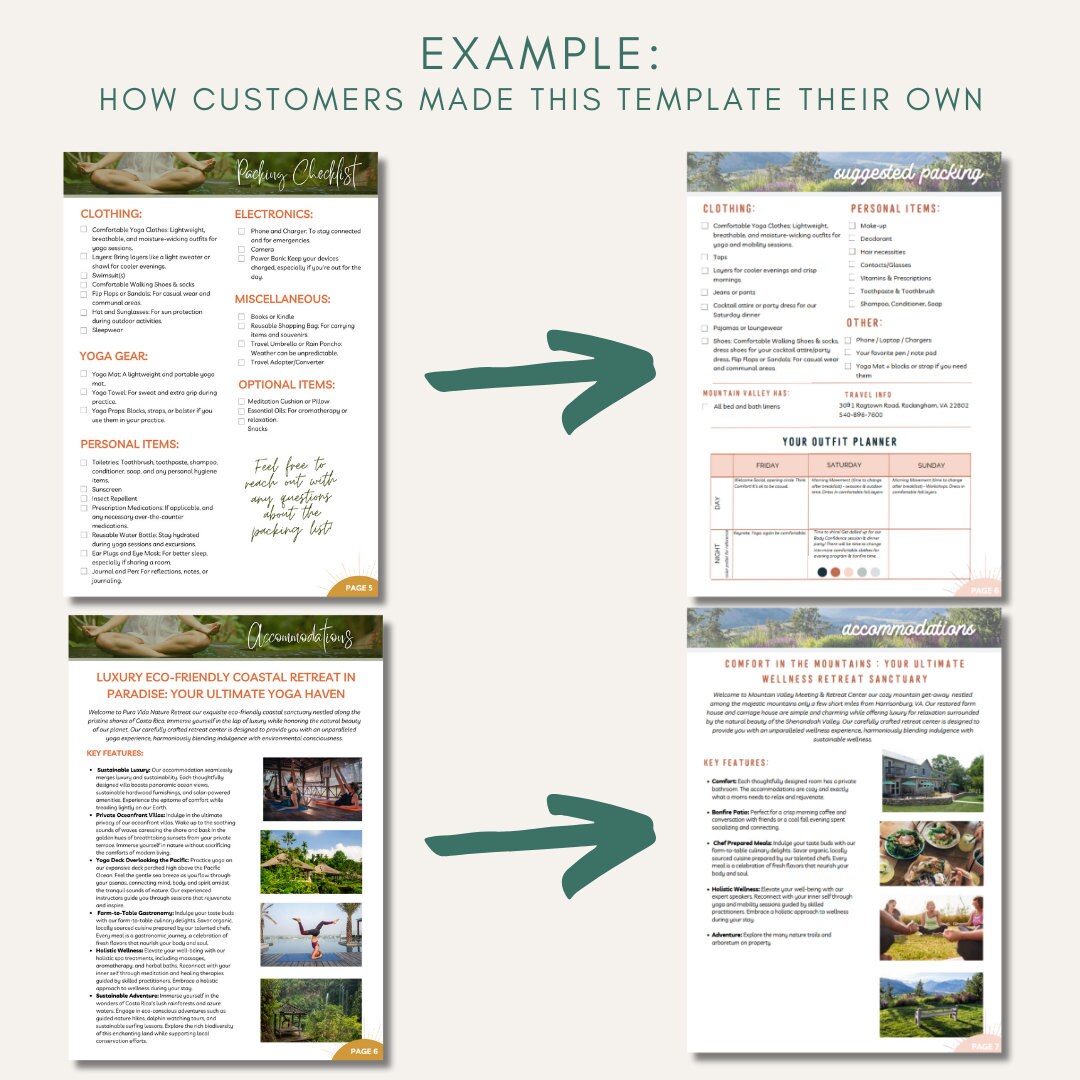 Yoga Retreat Welcome Pack Template Printable & Digital Canva Editable ...