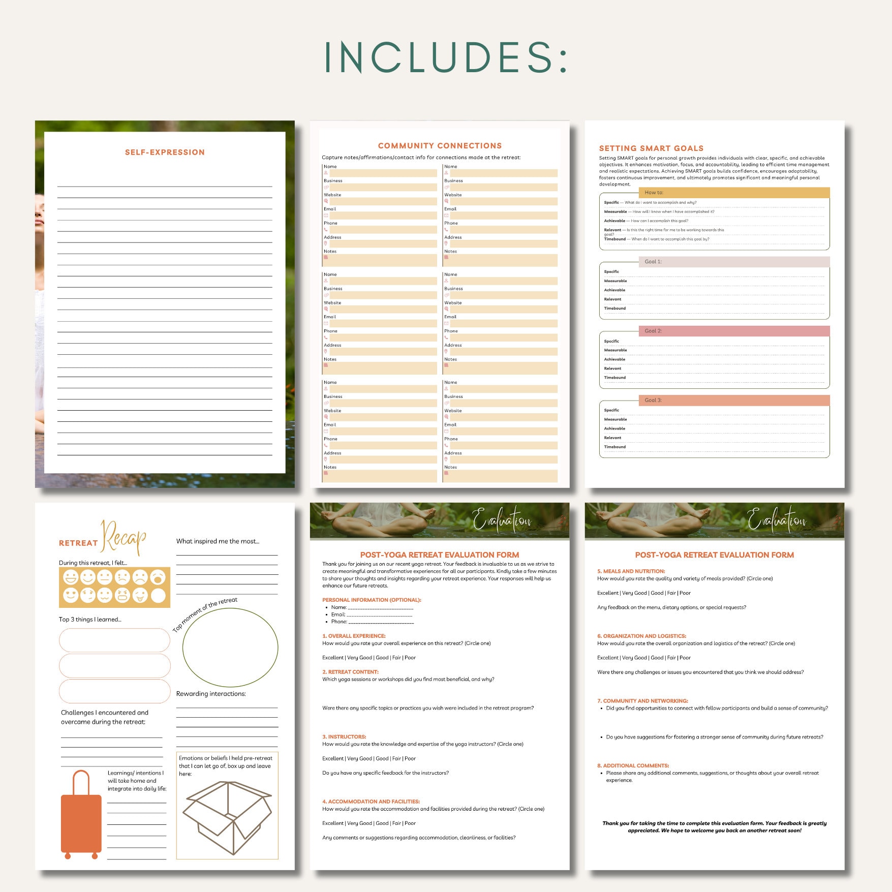 Yoga Retreat Workbook Template Wellness Mindful Retreat Journal ...