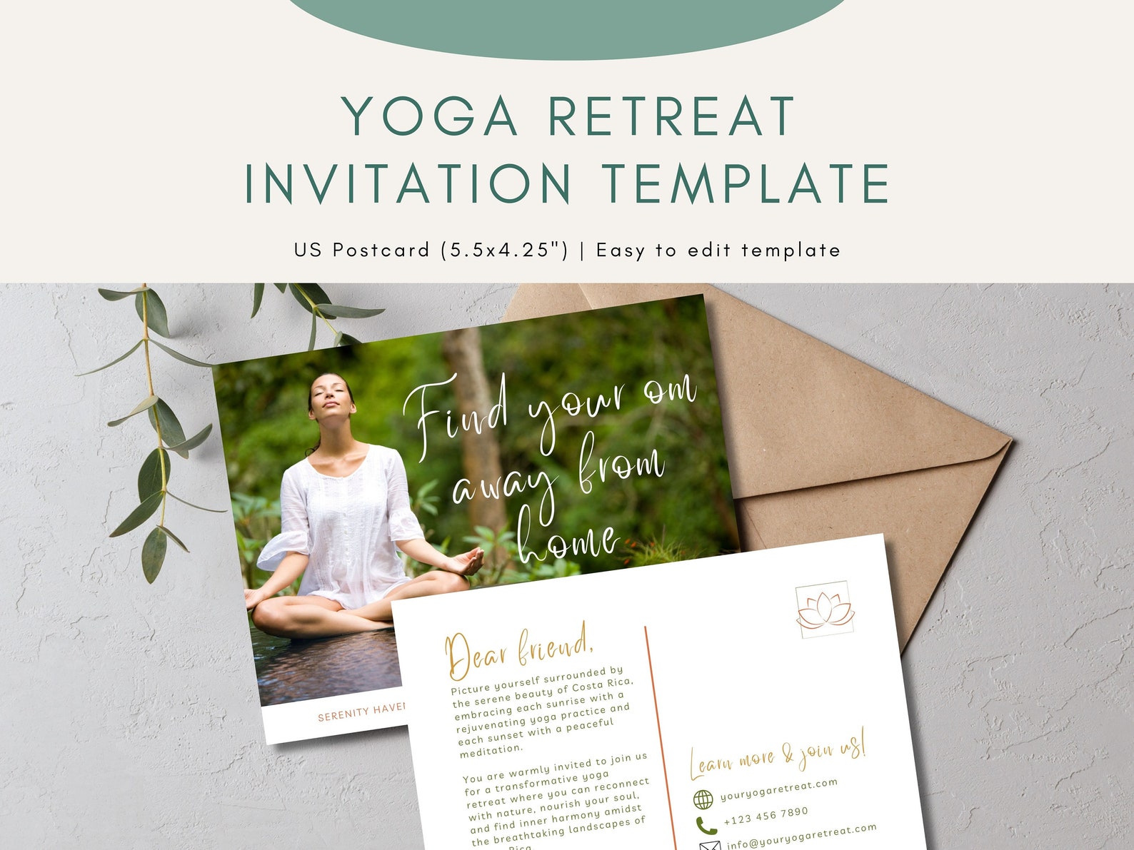 Yoga Retreat Invitation Template | Meditation Wellness Retreat ...