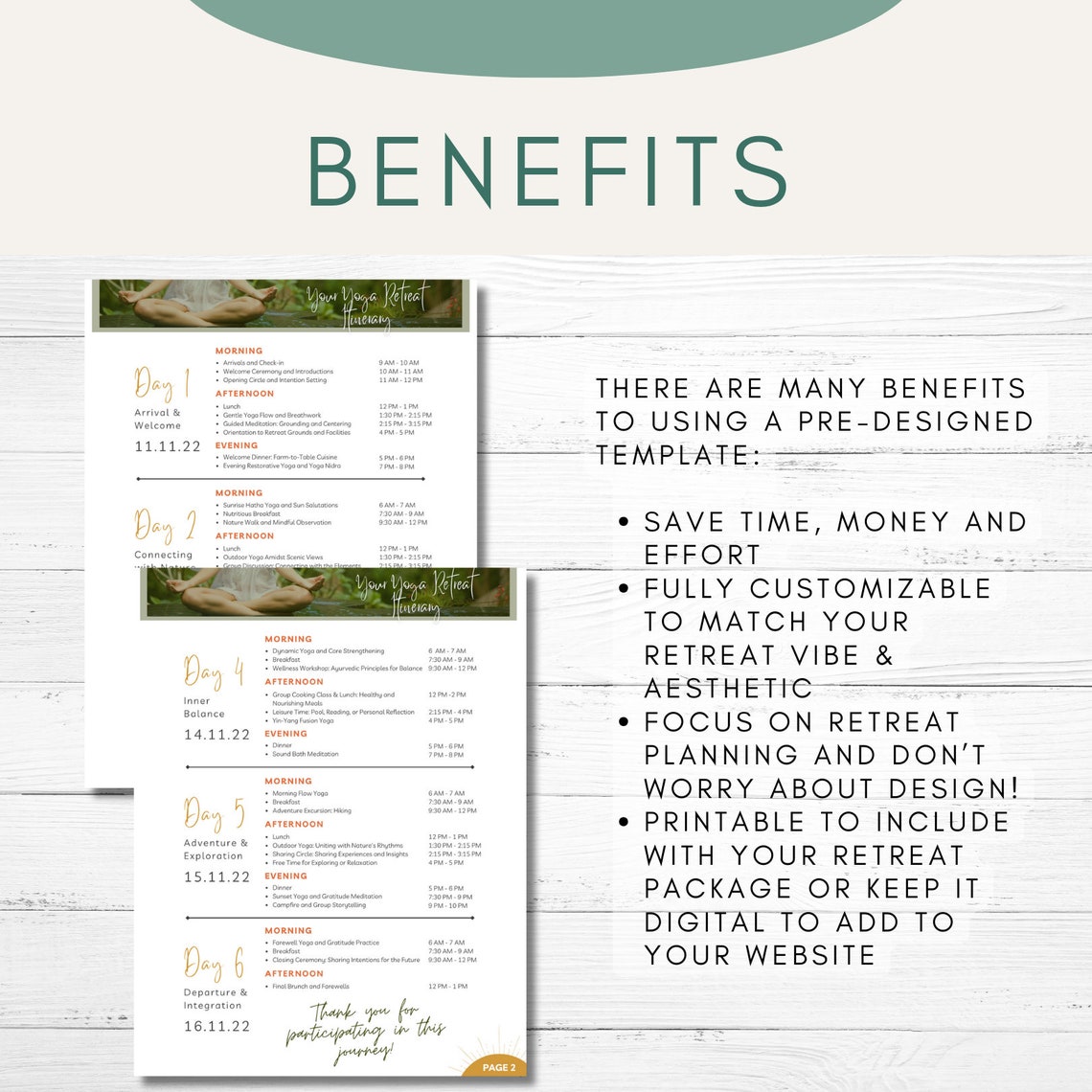 Yoga Retreat Planning Itinerary Template Pack for Print, Website and ...