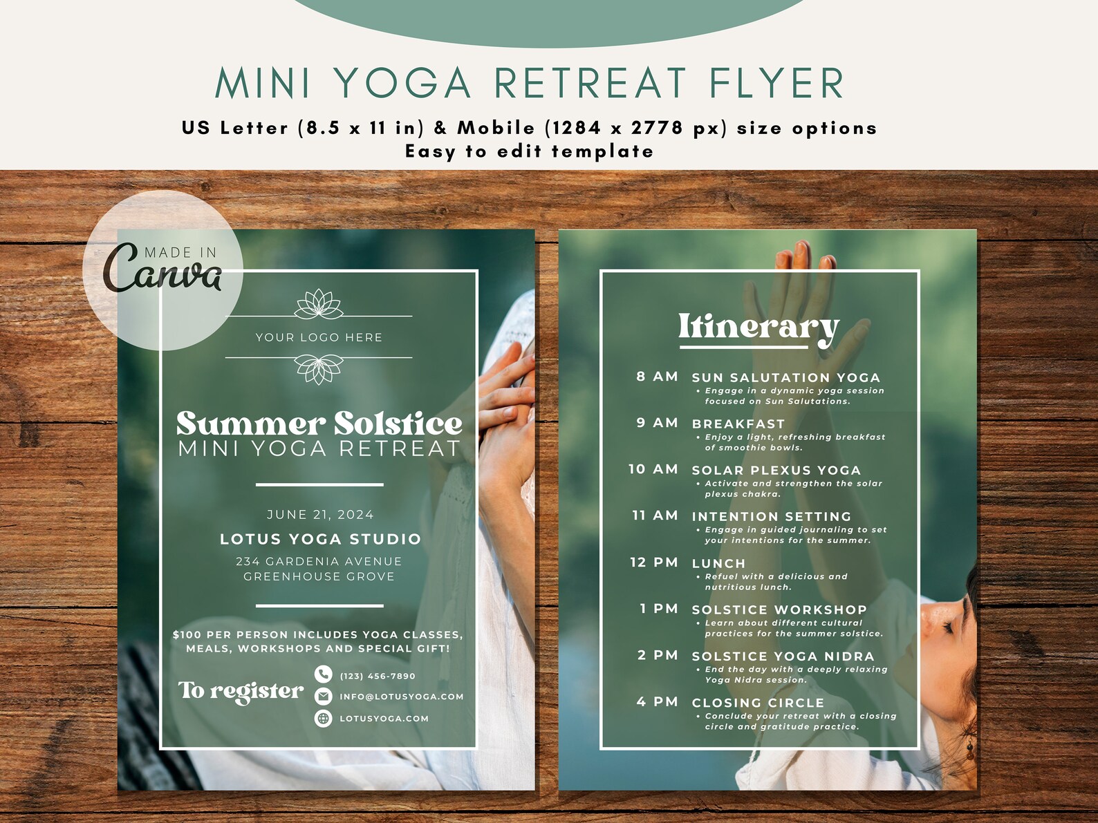 Mini Yoga Retreat Flyer Itinerary Template | One Day Retreat | Women's ...