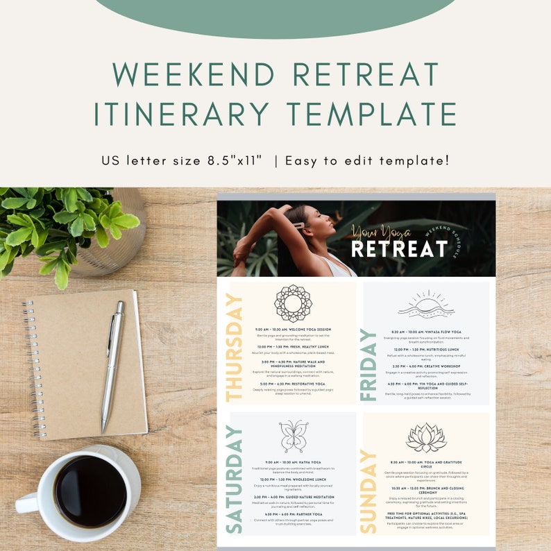 Weekend Retreat Itinerary Template Weekend Wellness Retreat Editable ...