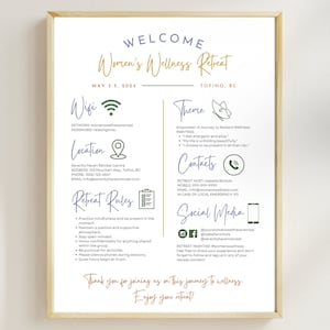 Women's Wellness Retreat Welcome Sign Template Guest Arrival Poster ...