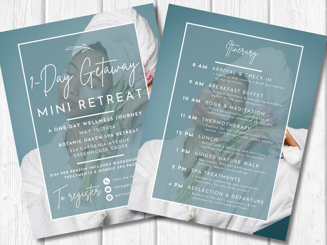 Mini Retreat Flyer Itinerary Template One Day Retreat Women's Wellness ...