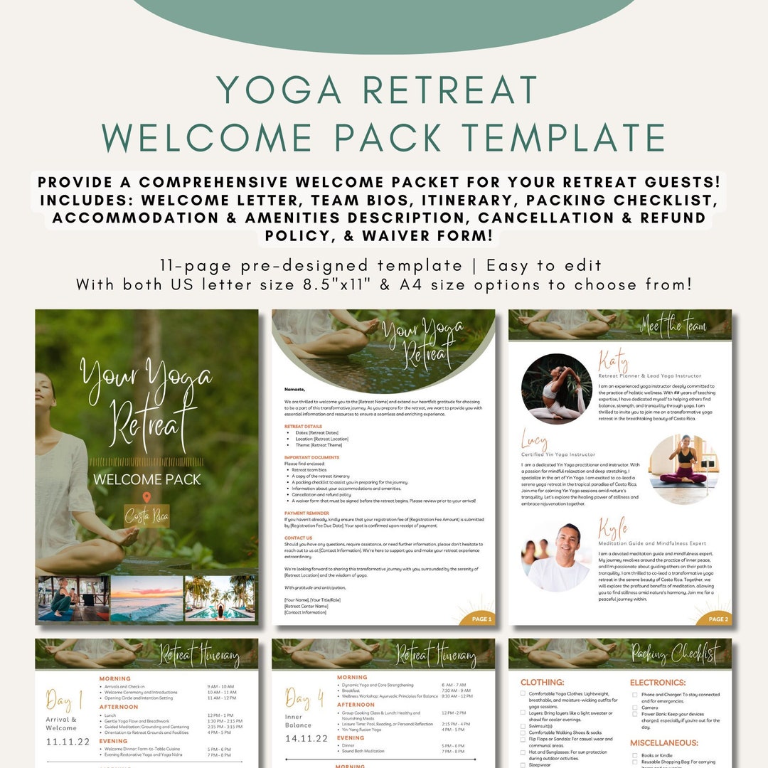Yoga Retreat Welcome Pack Template Printable & Digital Canva Editable ...