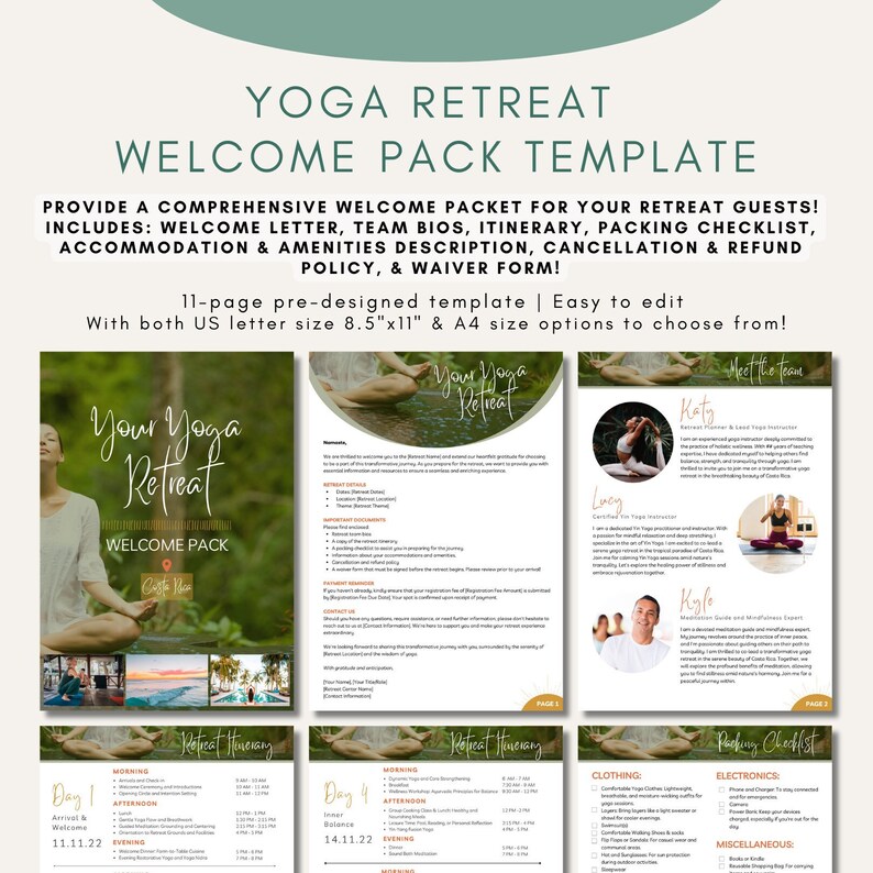 Yoga Retreat Welcome Pack Template Printable & Digital Canva Editable ...
