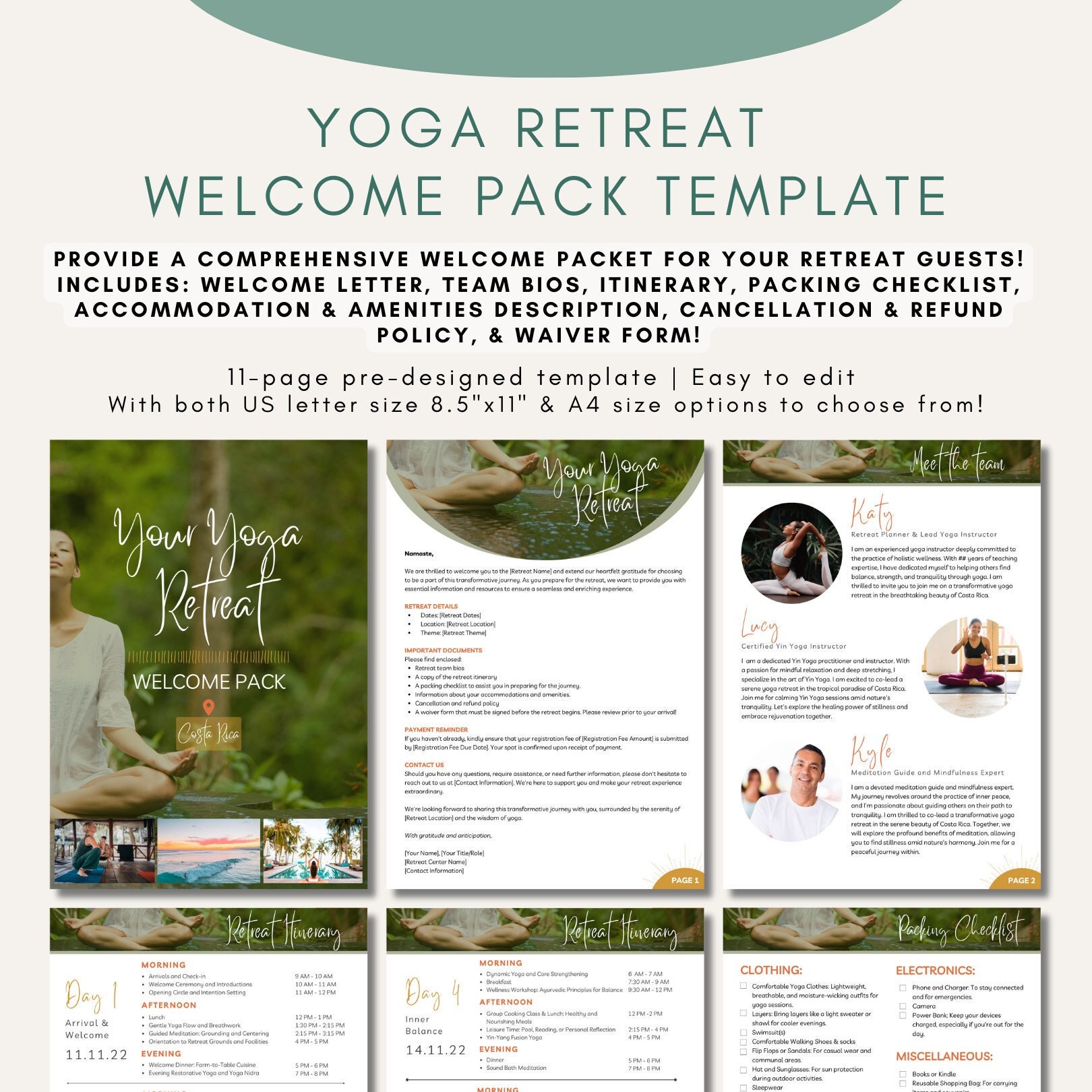 Yoga Retreat Welcome Pack Template Printable & Digital Canva Editable ...
