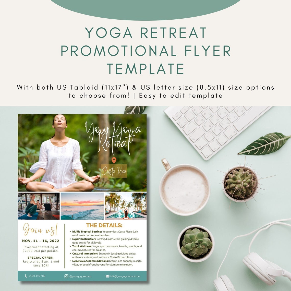 Yoga Retreat Flyer Template | Meditation Wellness Retreat Promotional ...