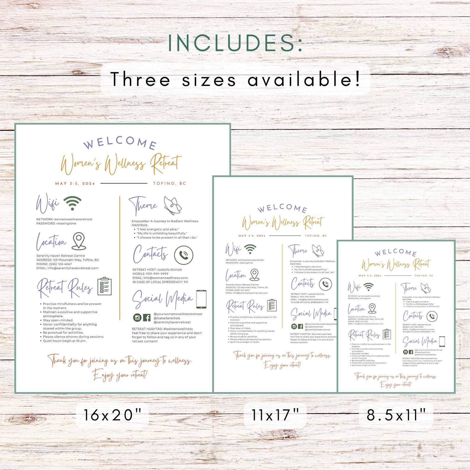 Women's Wellness Retreat Welcome Sign Template Guest Arrival Poster ...