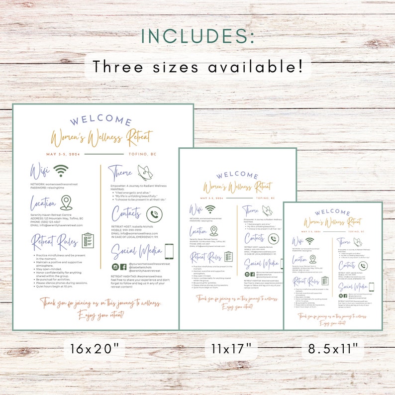 Women's Wellness Retreat Welcome Sign Template Guest Arrival Poster ...