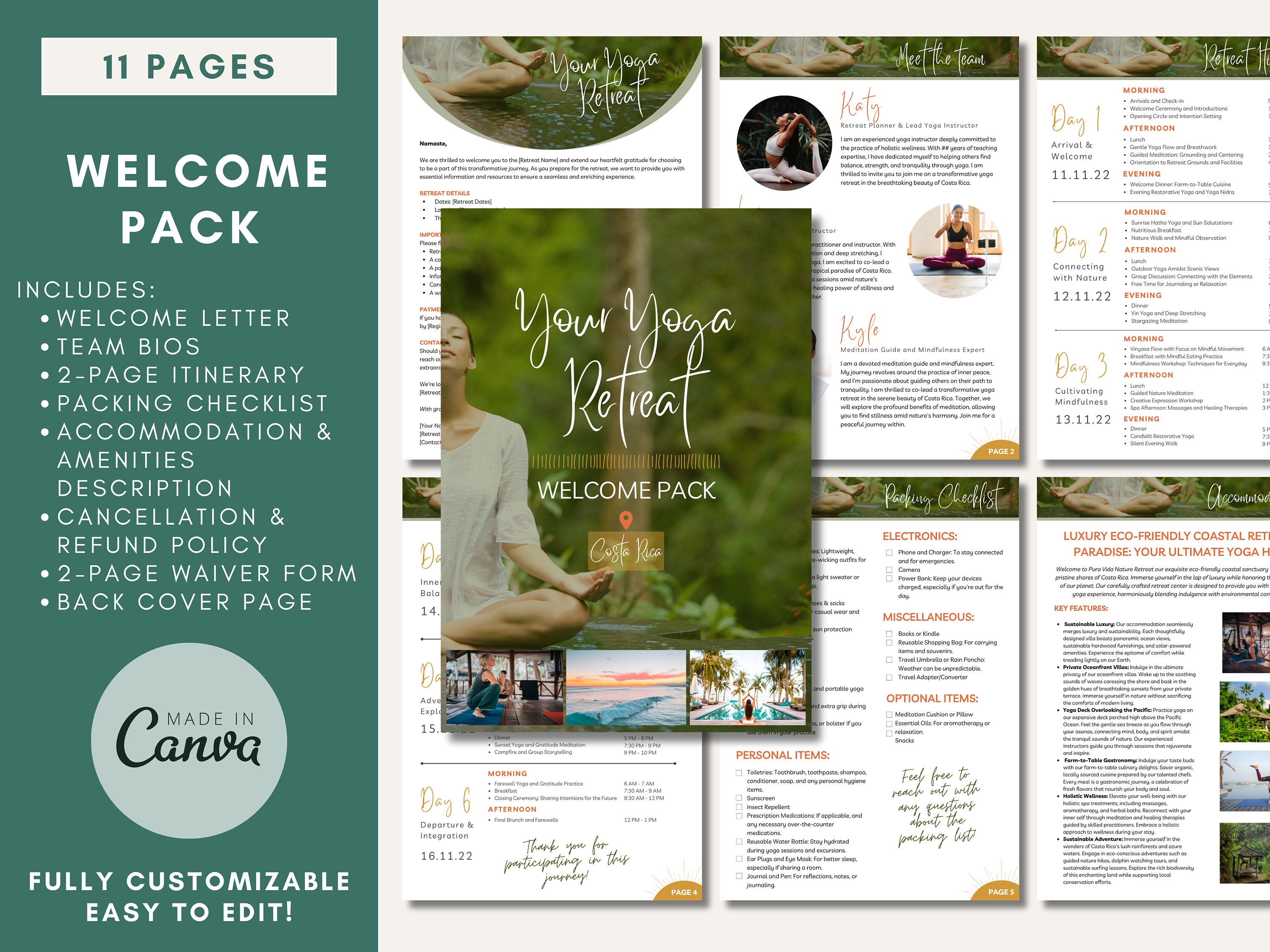 Yoga Retreat Welcome Pack Template Printable & Digital Canva Editable ...