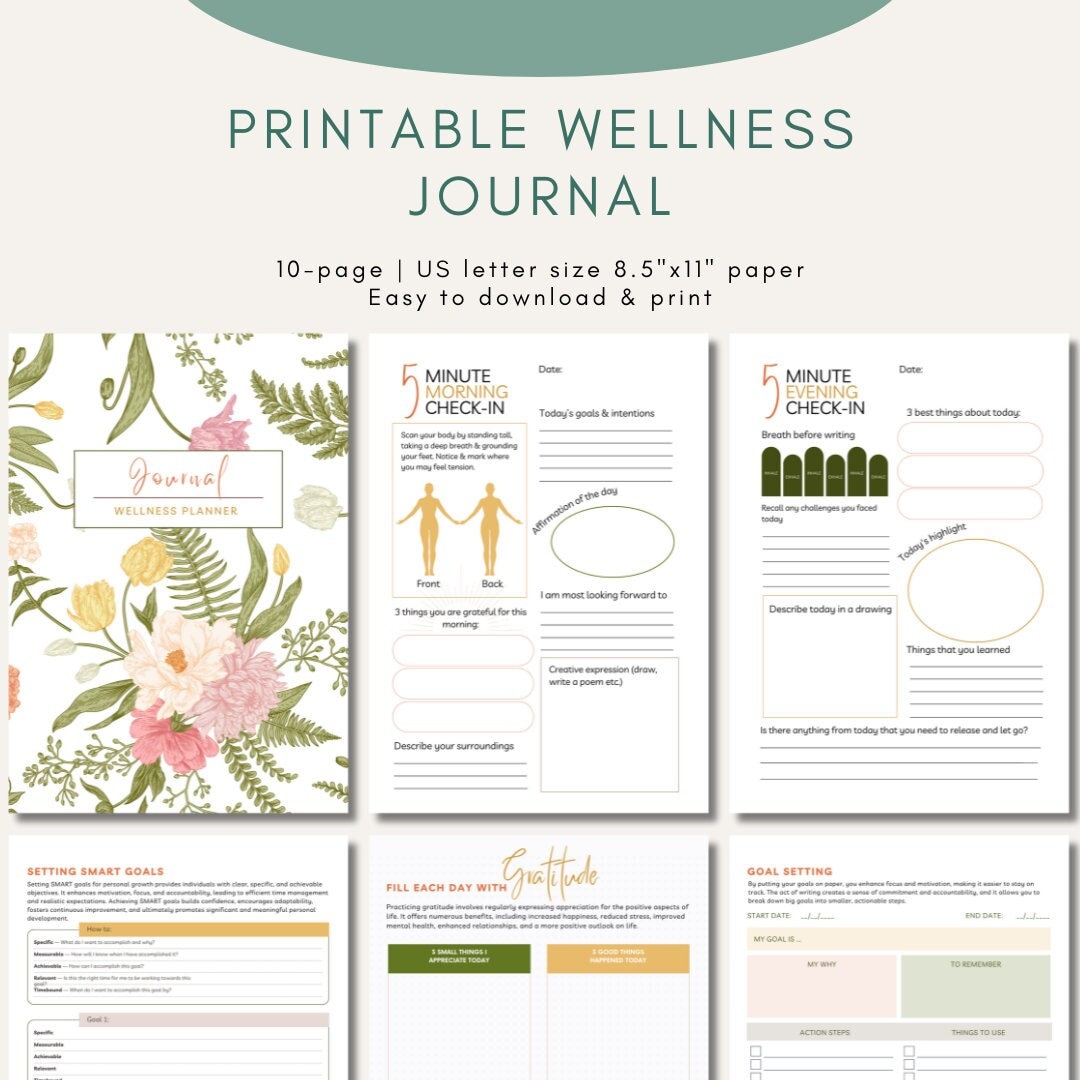Printable Wellness Journal Personal Reflection Pages Goal Planner ...