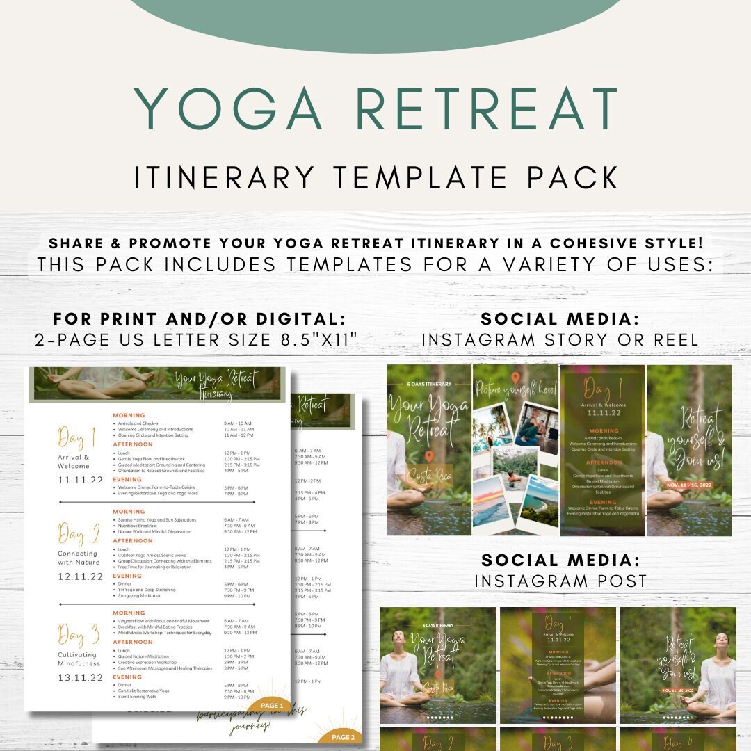 Yoga Retreat Planning Itinerary Template Pack for Print, Website and ...